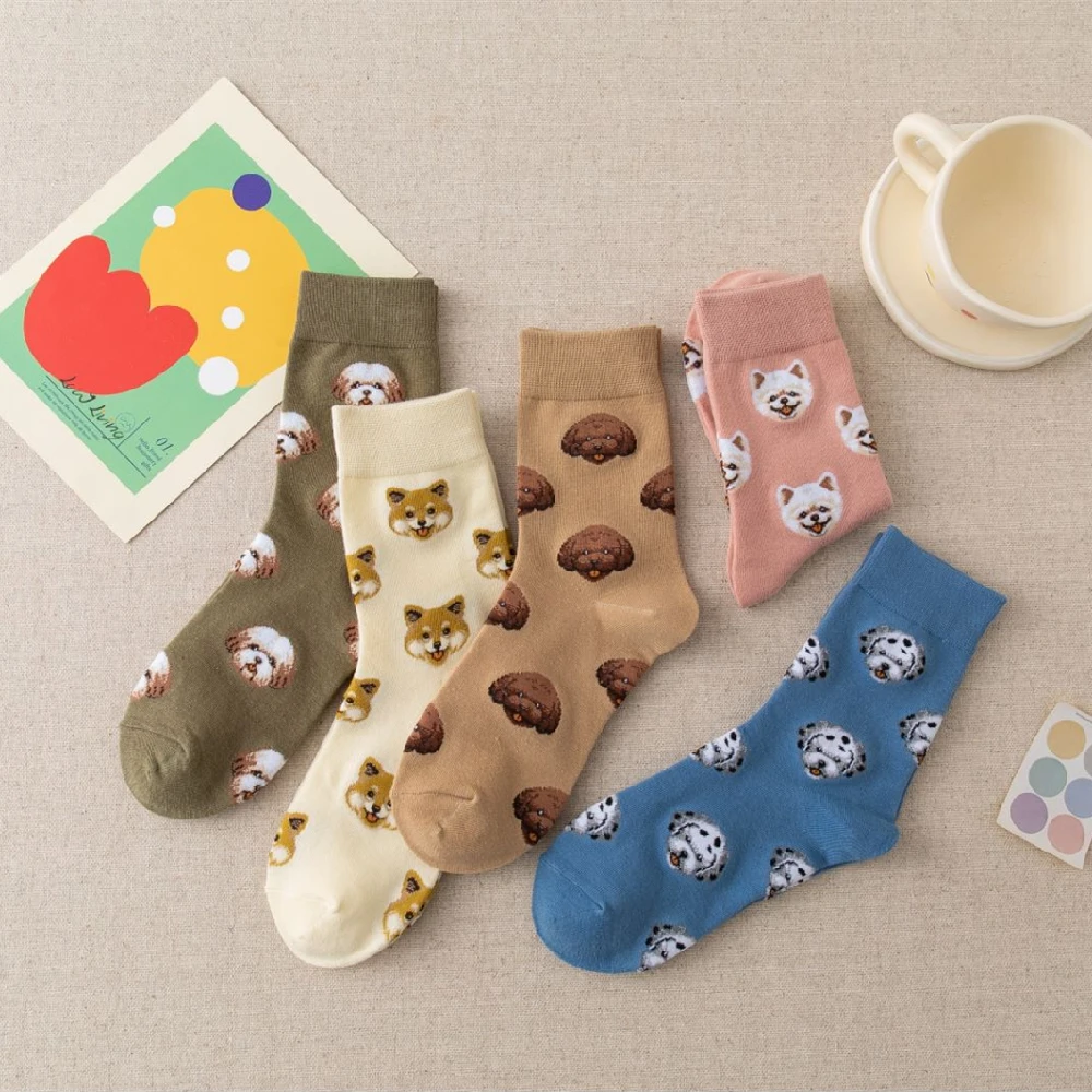 New Cute Cartoon Dog Middle Tube Socks Japanese Ins Creative Female ...