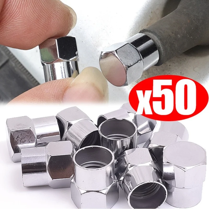 50~1Pcs Car Tire Valve Caps Round Head Chrome Plating Dust Proof Covers ...