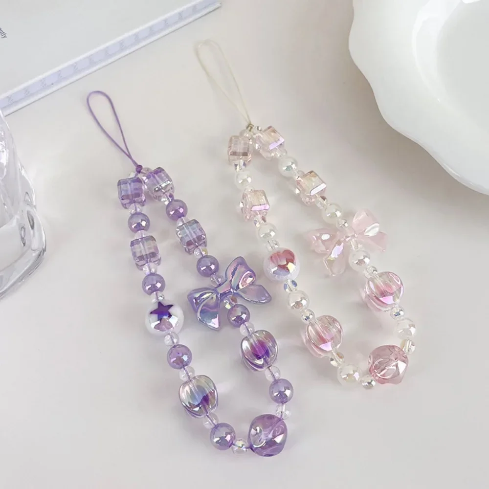 Sweet Candy Color Mobile Phone Chain Lovely Bow Beaded Cellphone ...