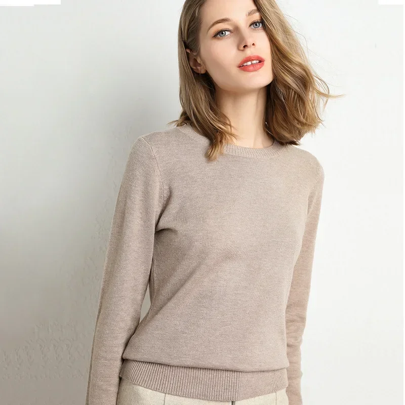 2023-Women-Slim-O-Neck-Pullover-Cashmere-Wool-Blending-Sweater-Autumn ...