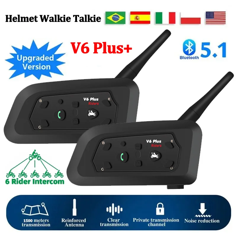 V6-Plus-6-Riders-Motocicleta-Intercom-Capacete-Bluetooth5-2-Headset ...