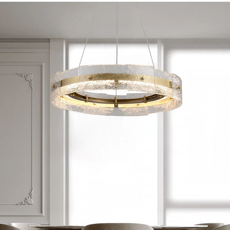 Modern Water Ripple Glass Copper Chandelier Clear Lampshade Hanging ...