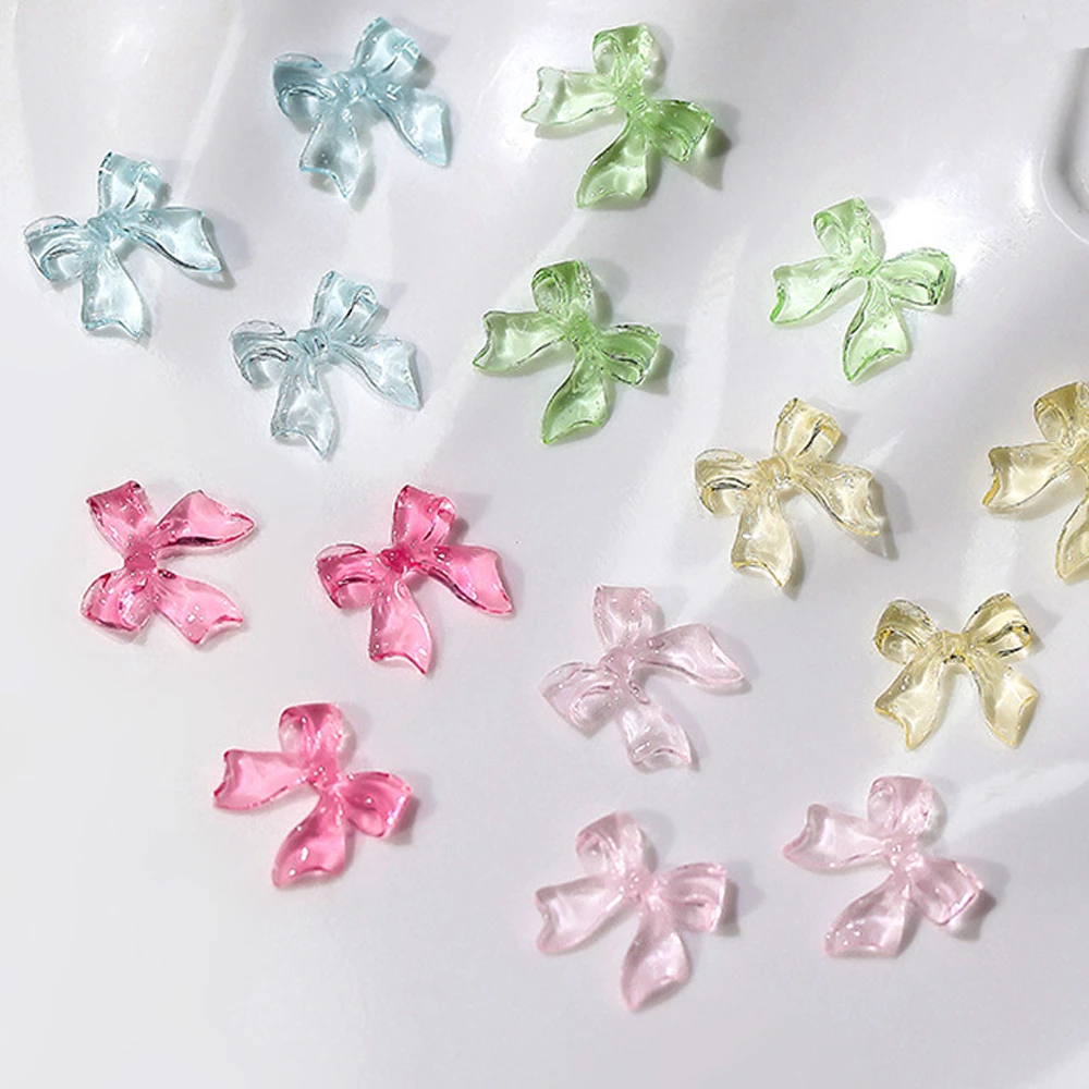 50pcs Jelly Ribbon Bows Nail Art Charm 3d Colorful Transparent Candy ...