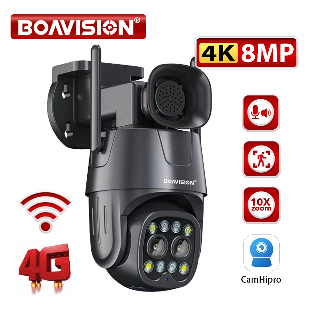 8mp 4mp Outdoor Camera Wifi/4g Sim Card 10x Zoom Dual Lens 2.8mm-8mm ...
