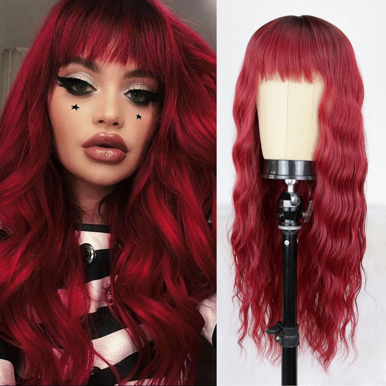 Peruca-longa-com-franja-vinho-vermelho-ondulado-perucas-para-mulher ...
