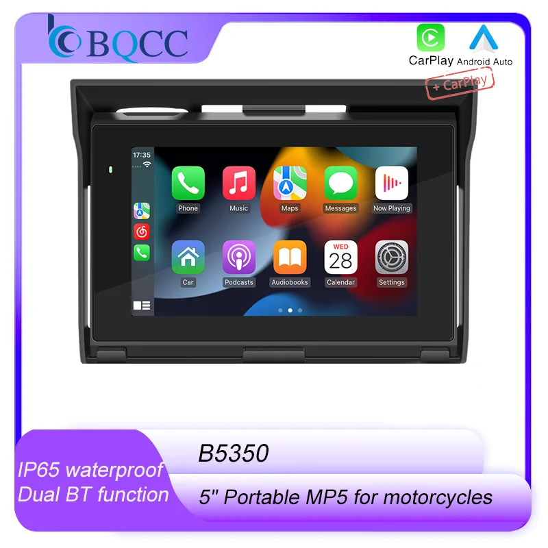 BQCC B5350 5" Portable MP5 for motorcycle wireless Android AUTO CarPlay ...