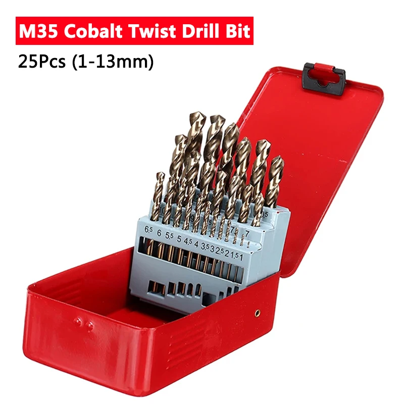 M35 HSS-CO 5% Cobalt Twist Drill Bit Set Metric Straight Shank Set With Metal Case For Stainless ...