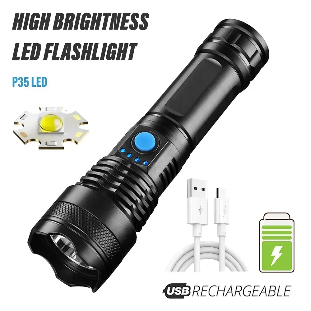 High-Power-Led-Flashlight-Rechargeable-Camping-Torch-ABS-Material-With ...