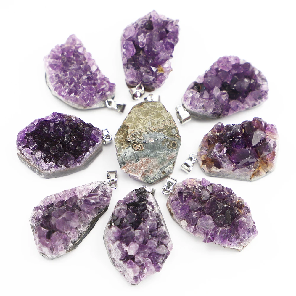 Natural Raw Ore Amethyst Irregular Pendants Crystals Charms Reiki ...