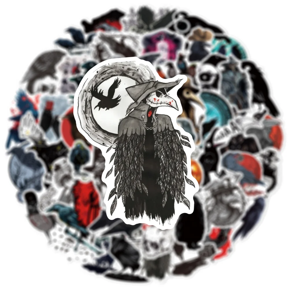 10-50PCS-Gothic-Horror-Crow-Stickers-Cool-Black-Bird-Graffiti-Kawaii ...