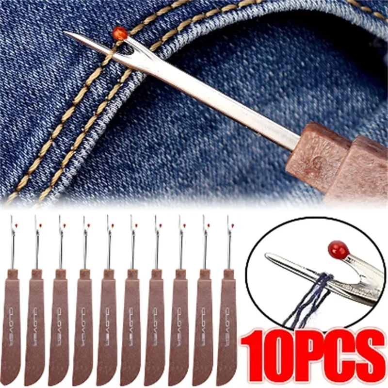 1/10Pcs Steel Thread Cutter Plastic Wooden Handle Seam Ripper Stitch ...