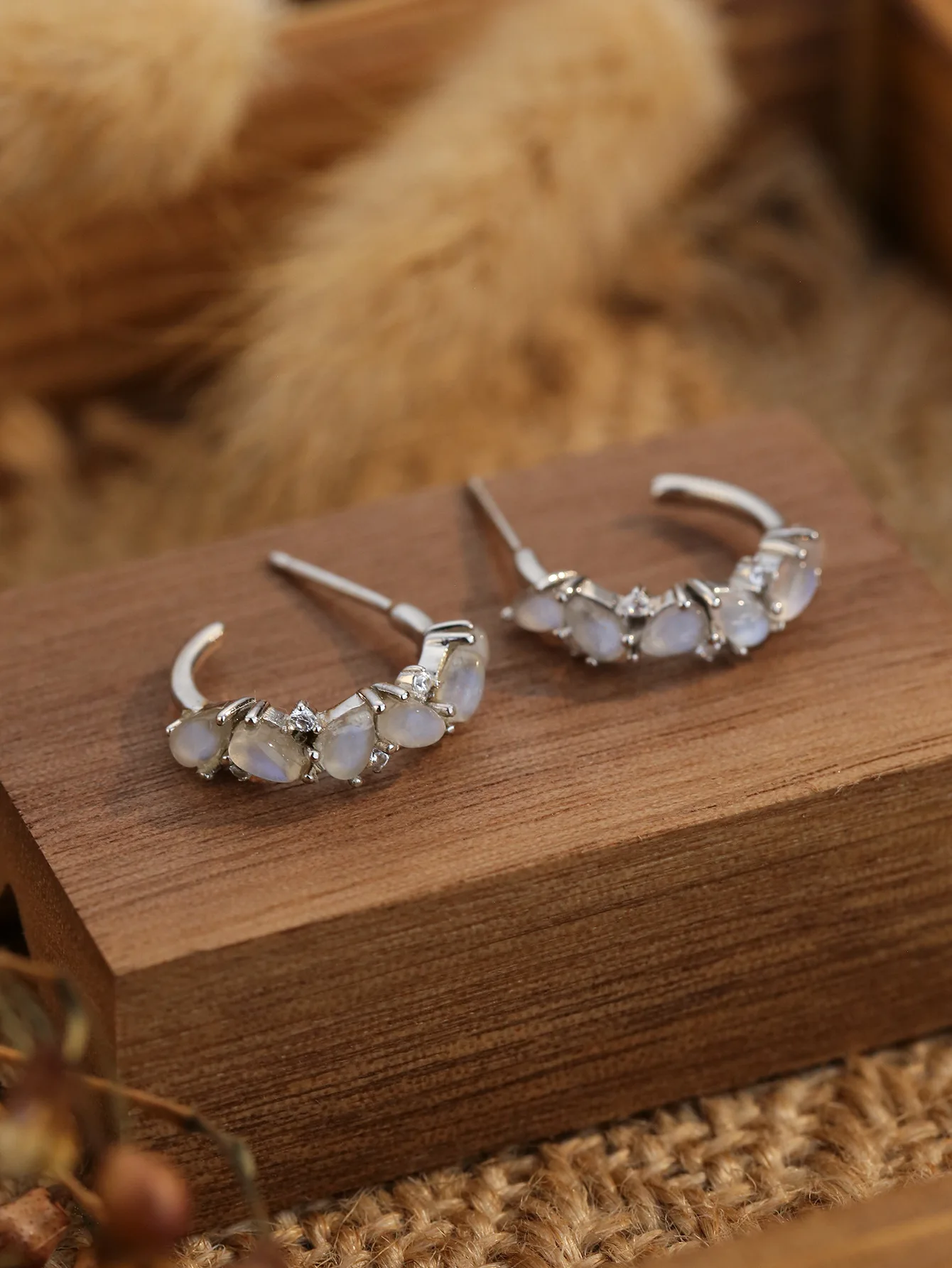 Made-by-100-925-Silver-Zircon-and-Moon-Stone-with-C-shape-Design ...