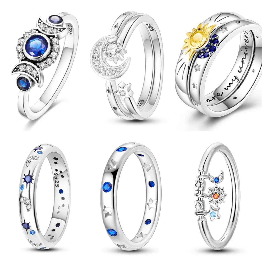 925 Sterling Silver Star Moon Sun Starry Sky Series Closed Ring For ...