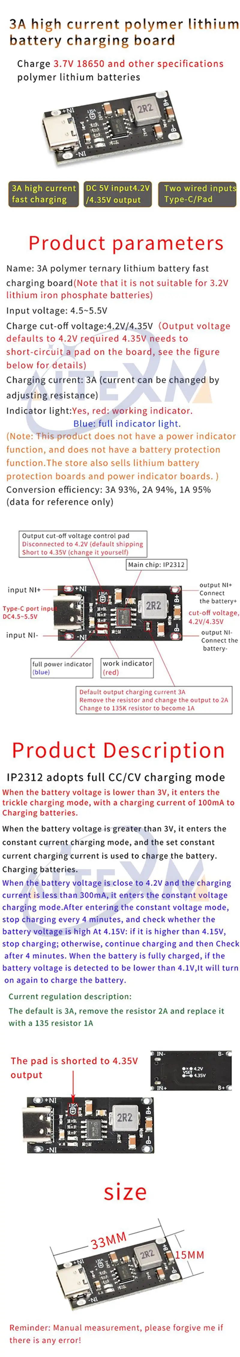 Circuits intégrés,IP2312 3A--Carte de charge rapide de batterie au ...