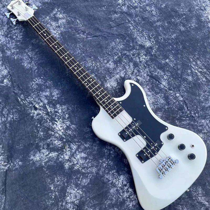 White-Electric-Bass-Guitar-4-String-Thin-Body-43-Inch-Solid-Basswood ...