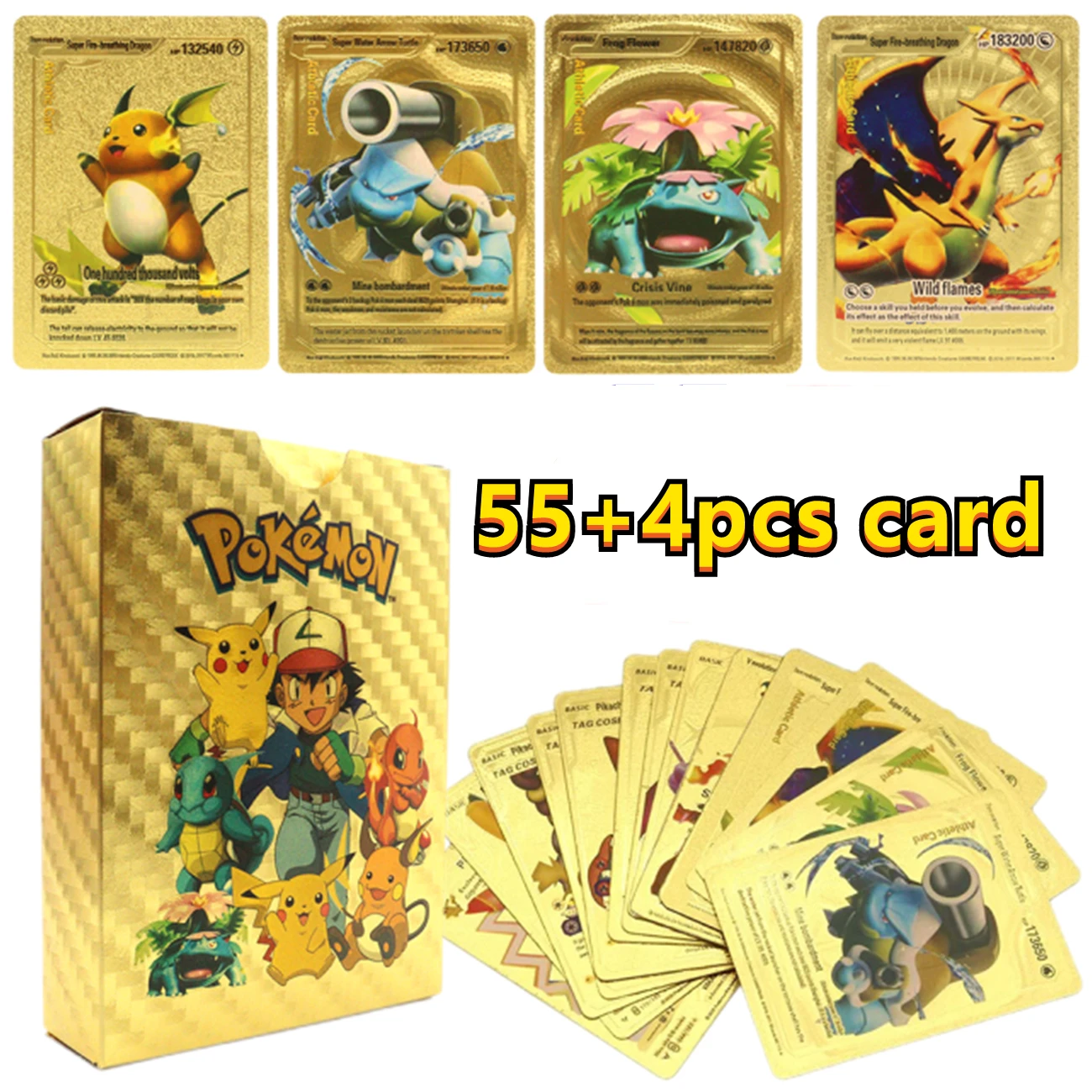 Pokemon Pikachu Charizard Vstar caja de tarjetas de lámina de oro rosa ...
