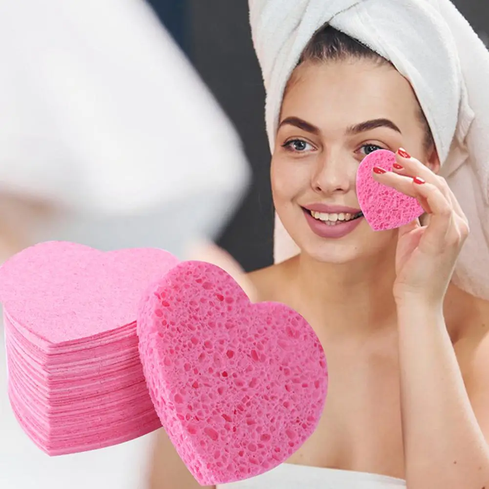 5 Pcs Heart Shape Compressed Facial Sponge Cleansing Puff, Makeup ...