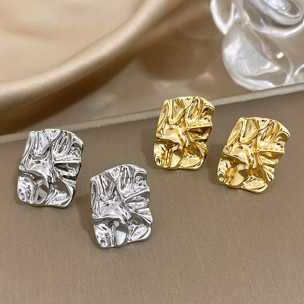 Vintage Irregular Pleated Hammered Metal Earrings for Women ...