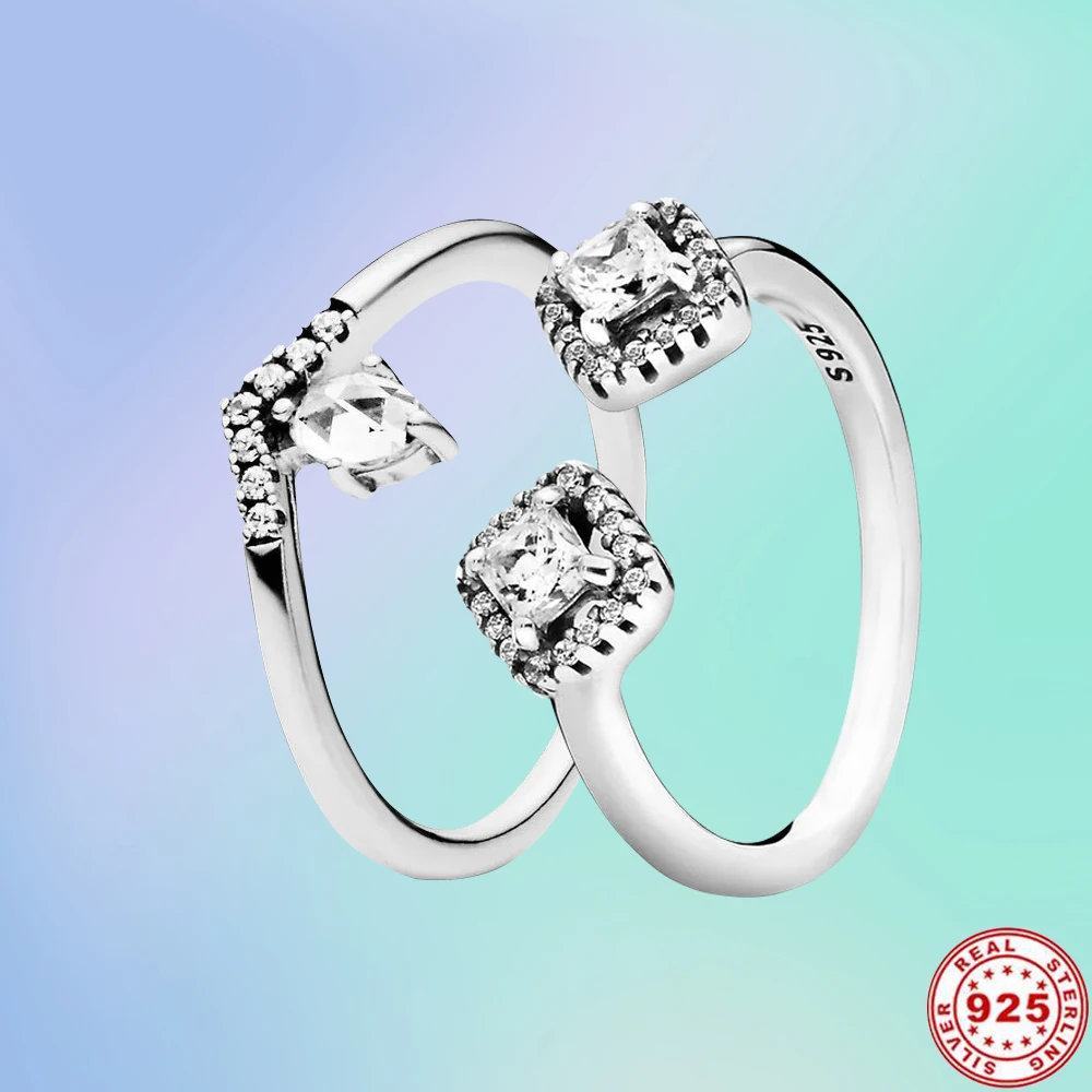 여성을 위시본 오리지널 클래식 스파클링 크라운 위시본 오픈 링 세트 925 스털링 실버 반지, 약혼 결혼 반지 쥬얼리| | - AliExpress
