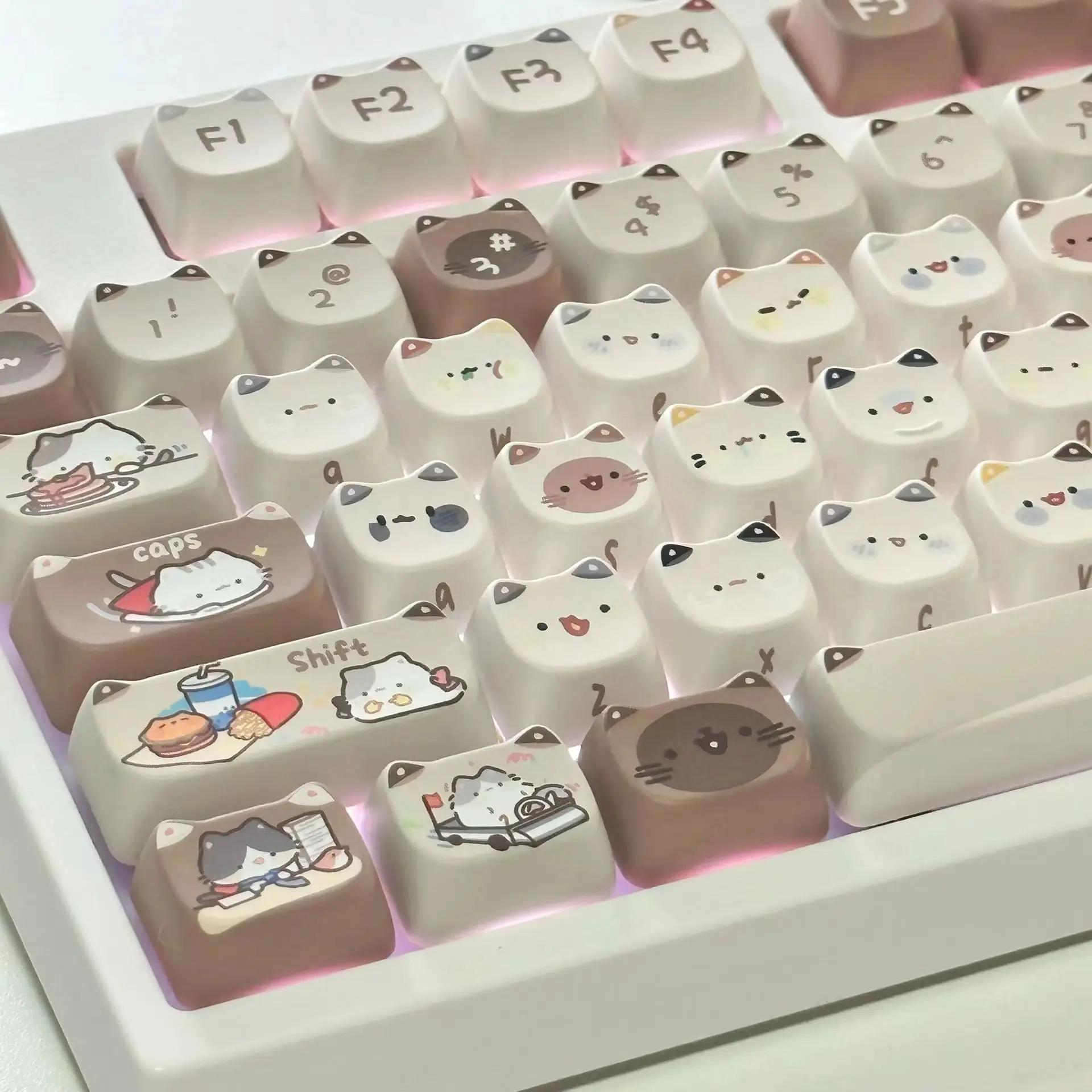Cute-Meow-Keycaps-Cat-Head-MAO-Profile-PBT-Square-Key-Cap-Thermal ...