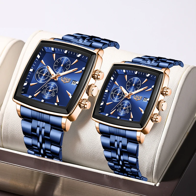 LIGE Luxury Brand Couple Watches Stainless Steel Waterproof Luminous ...
