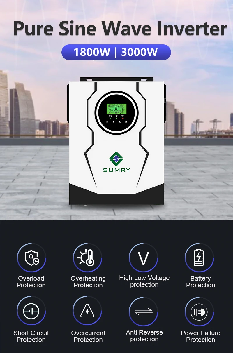 SUMRY 3KW hybrid solar inverter 24V 220V Pure Sine Wave 80A MPPT Solar ...