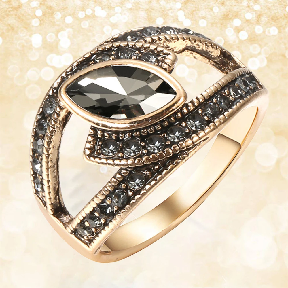 Luxury Geometric Black Stone Rings for Women Wedding Engagement Ring Birthday Valentines Day ...