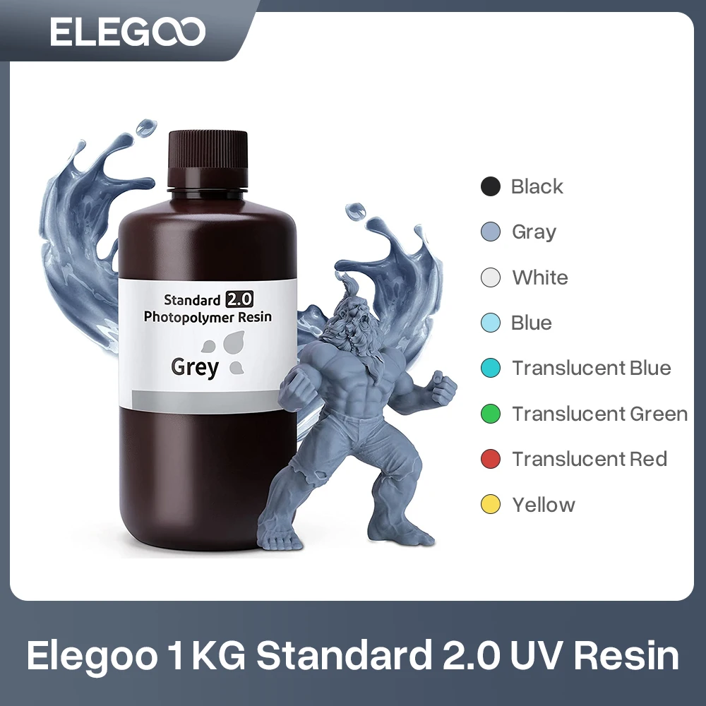 ELEGOO Standard 2.0 3D Printer Resin 1000g Grey Plant-Based Resin Rapid ...