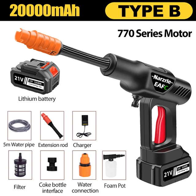 100BAR Cordless High-Pressure Car Washing Machine Water Gun Portable ...