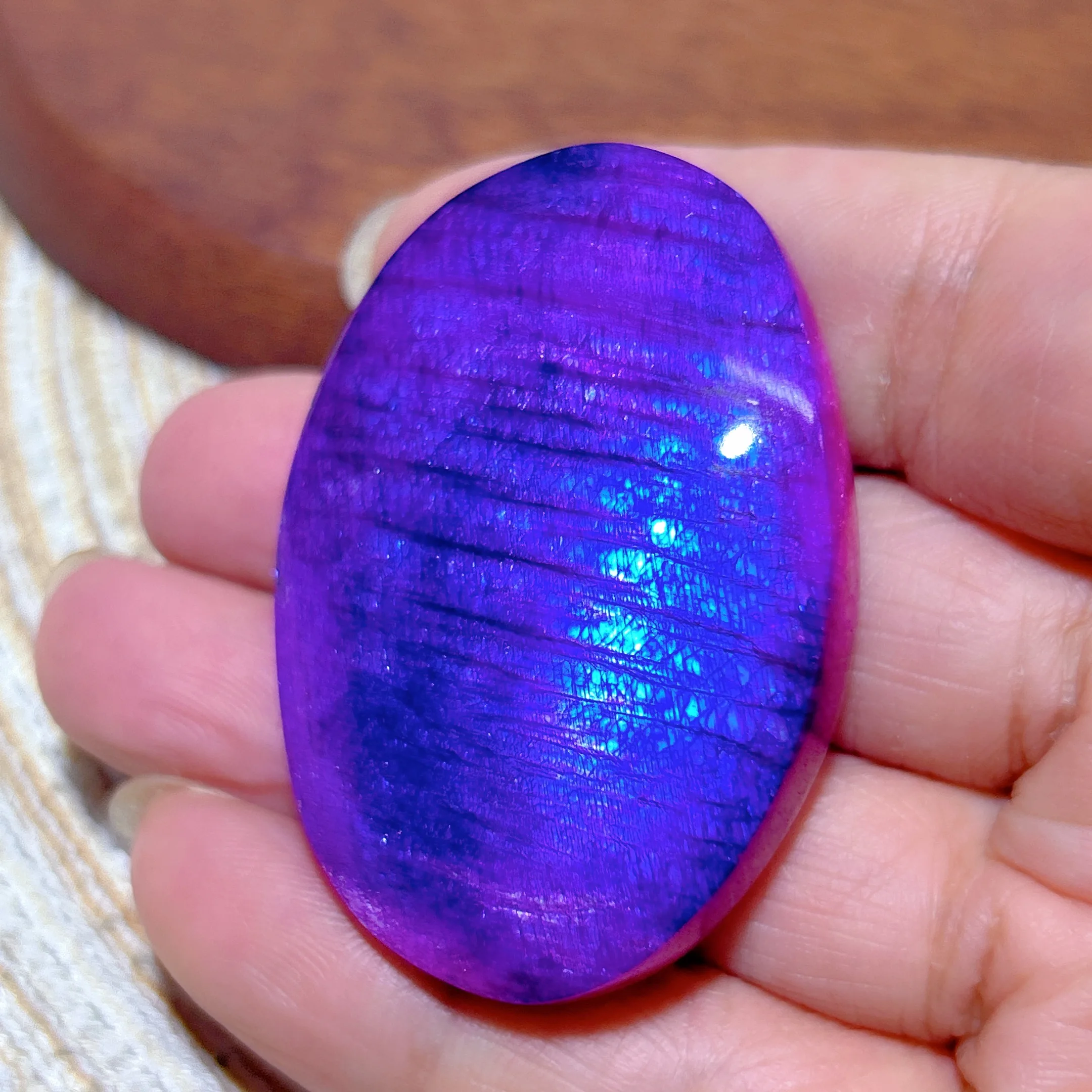 Healing Natural Crystal Purple Flashy Moonstone With Sunstone Palm ...