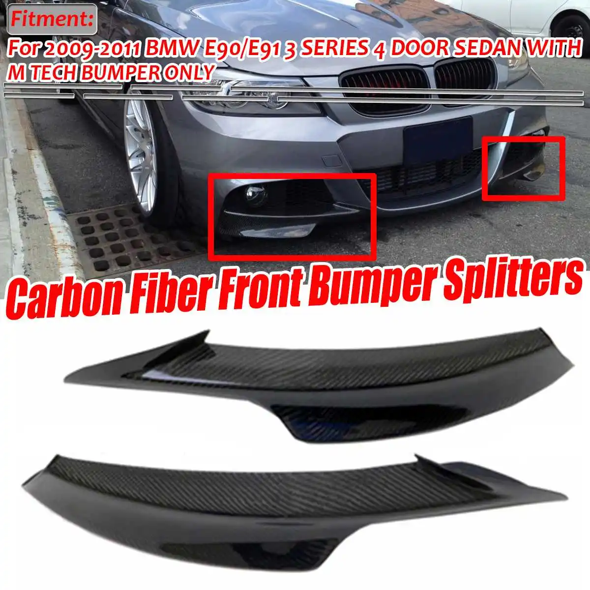 Carbon Front Bumper Lip Spoiler Splitter For BMW 328i 335i E90 SEDAN ...