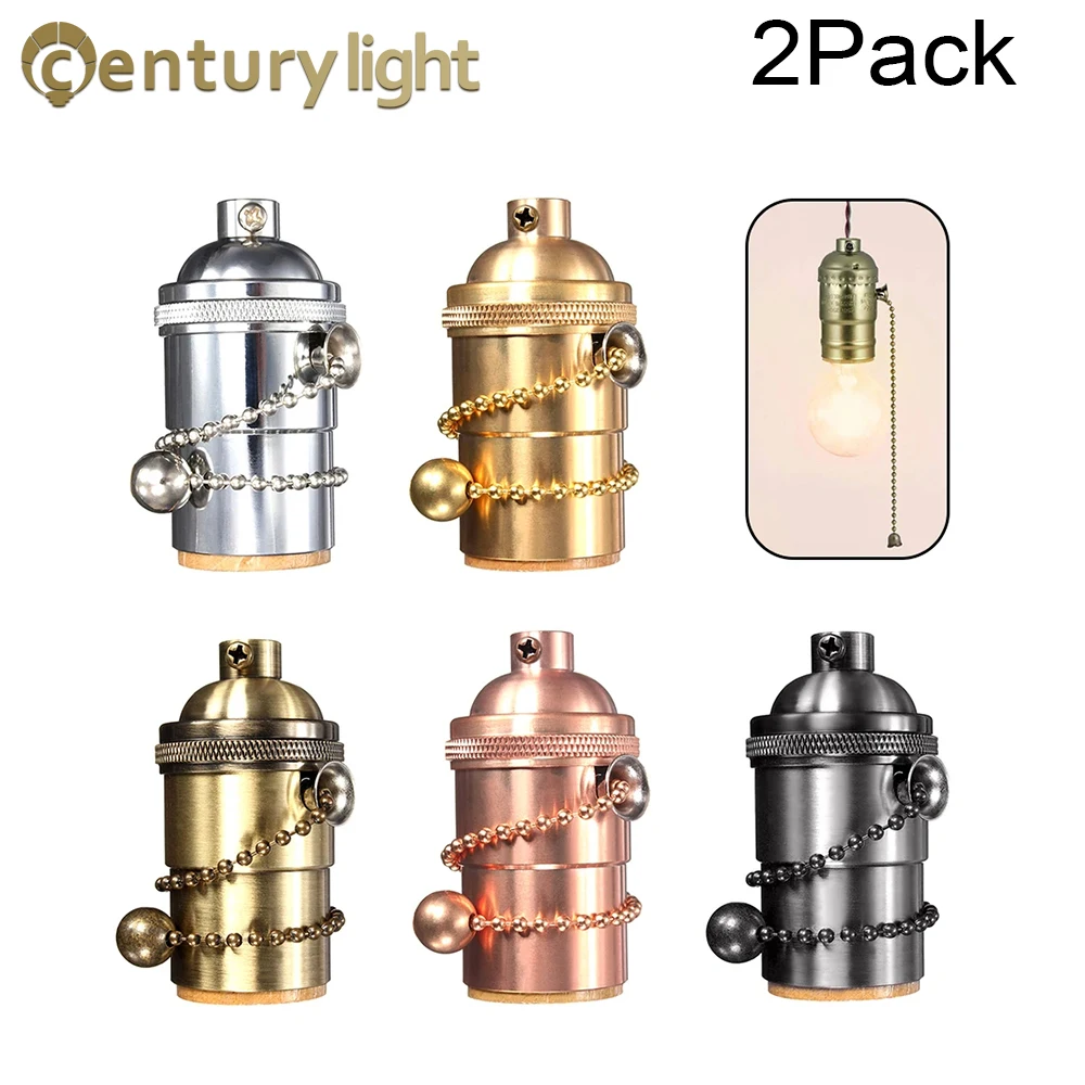 2pcs-Retro-Lamp-Base-Brass-E27-With-Chain-Switch-E26-Lamp-Holder-Metal ...