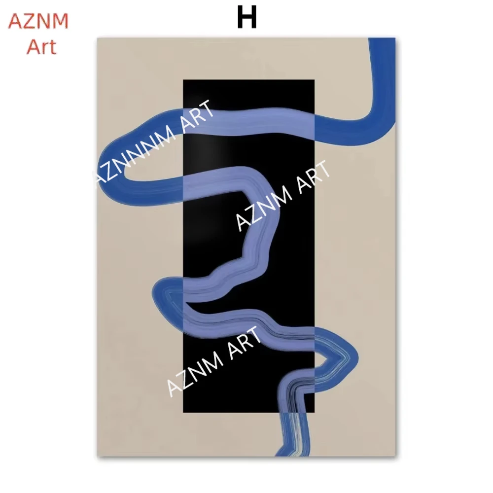 Blue Line Geometry Flower Wall Art Canvas Painting Abstract Art Posters ...