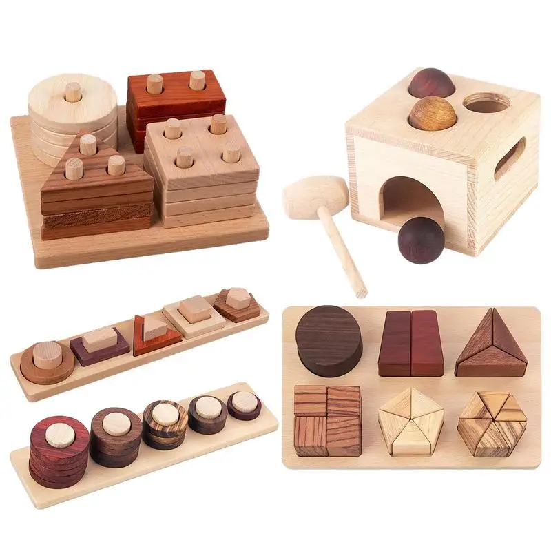 New-Montessori-Wooden-Shape-Matching-Puzzle-Toy-Round-Rectangular ...