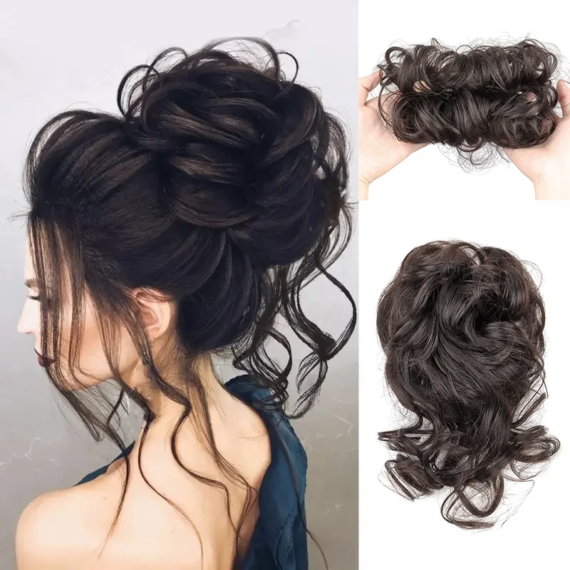 Synthetic Messy Hair Bun Piece Chignon Short Curly Hair Band Elastic ...