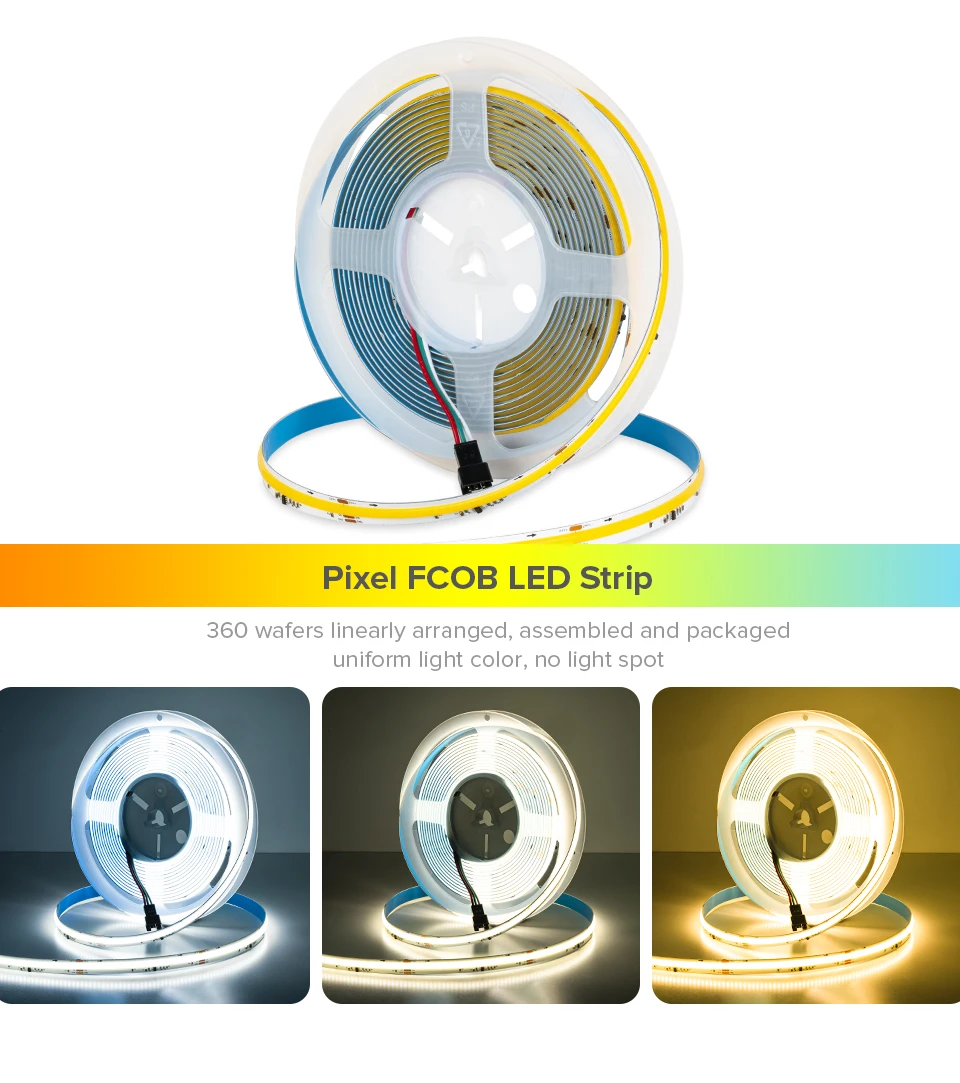 FCOB FOB COB IC LED Light Strip 360LEDs Addressable 10mm 24V 60W 5m Hi ...