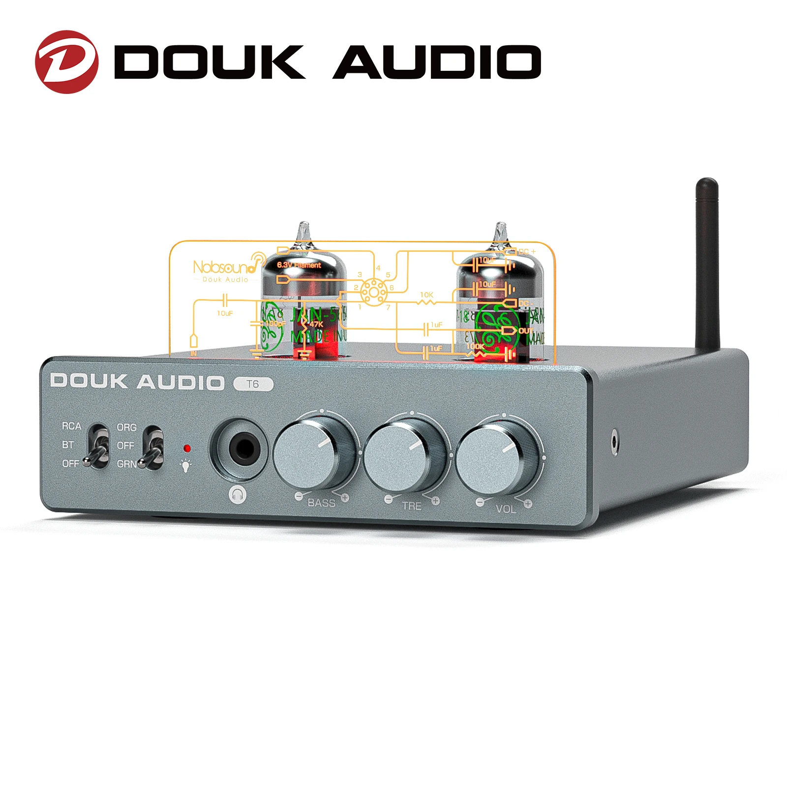 Douk Audio T6 HIFI 블루투스 5.1 튜브 프리 앰프 스테레오 오디오 파워 앰프 수신기, 헤드폰 앰프 80W ...