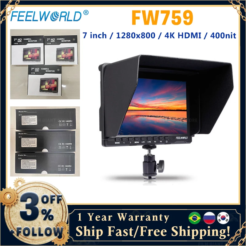 FEELWORLD-FW759-7-DSLR-Camera-Field-Monitor-4K-HDMI-compatible-AV-Input ...