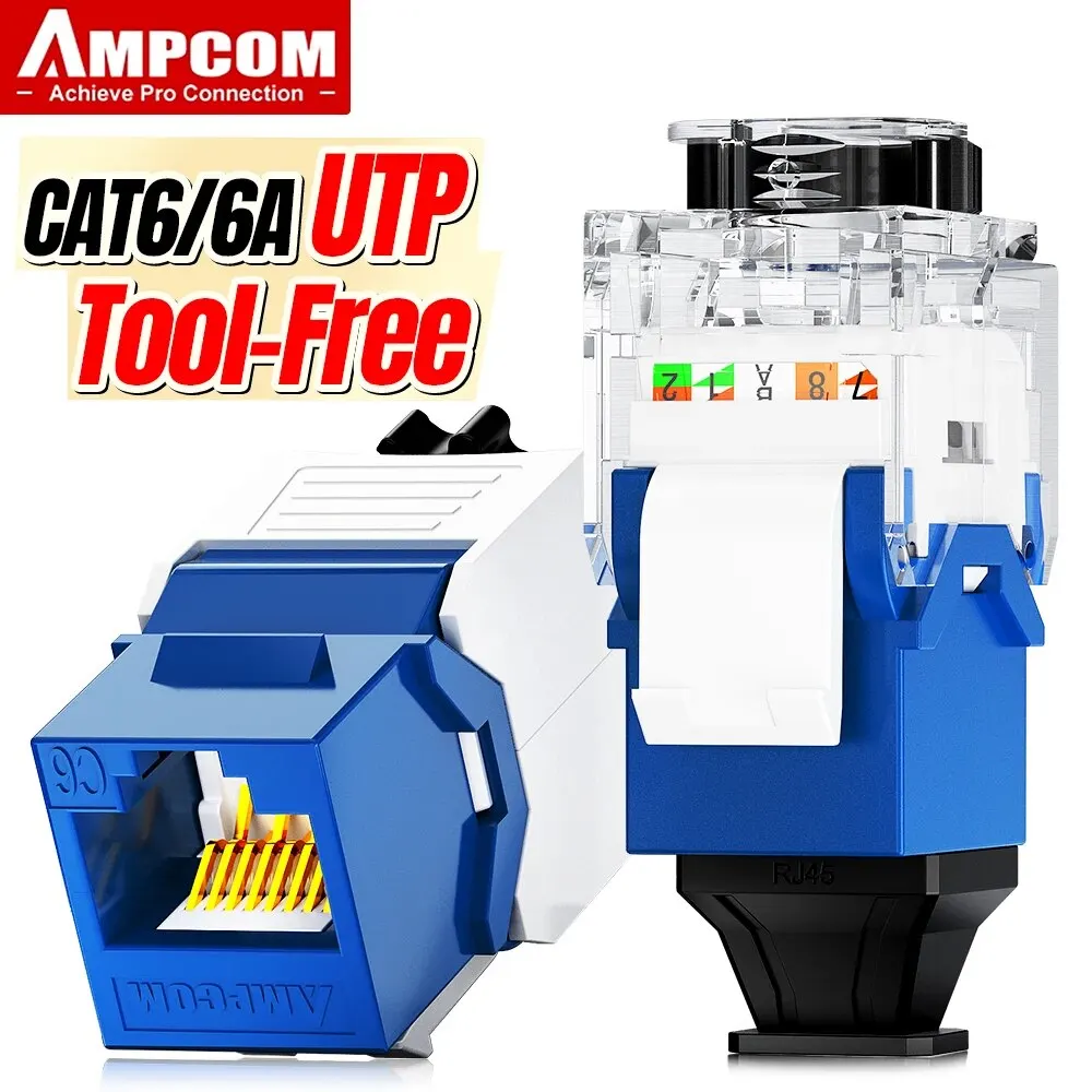 AMPCOM Network RJ45 Keystone Jack CAT6A CAT6 Zip-Tie Free Ratchet Lock ...