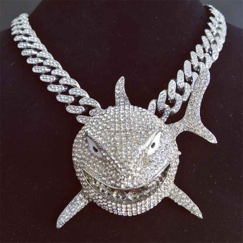 Hip-Hop-6IX9INE-Shark-Pendant-Necklace-With-Iced-Out-Big-Crystal-Miami ...