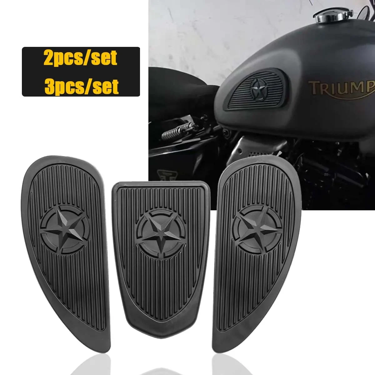Black-Gas-Fuel-Tank-Sticker-Cover-Protect-Side-Tank-Knee-Pad-Star-Grip ...