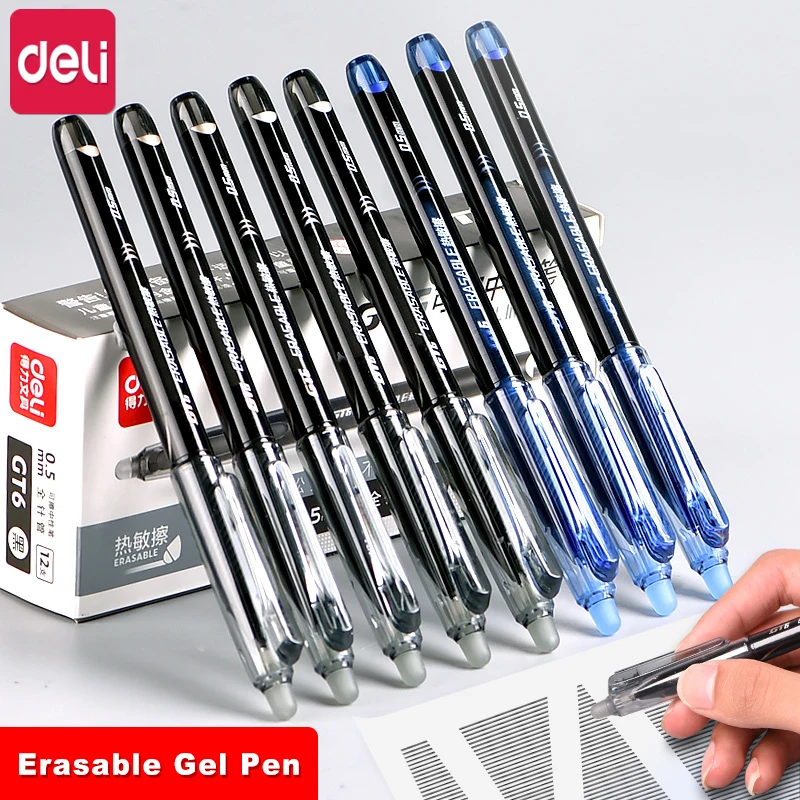 Deli Erasable Gel Pen Porous-point Pens 0.5 Mm Black Blue Ink Refill ...