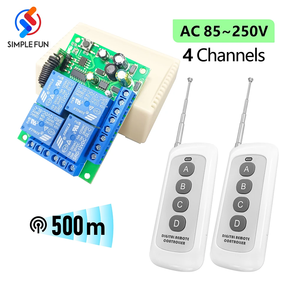 RF-433MHz-Wireless-Remote-Control-Switch-AC110V-220V-10A-4CH-Relay ...