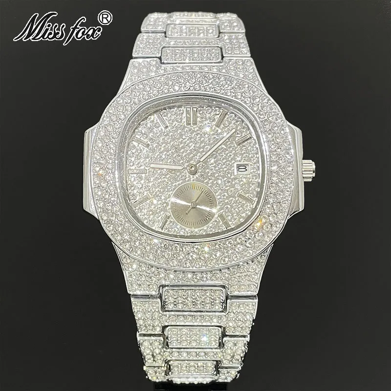 MISSFOX Luxury Watch Men For Iced Out Diamond Automatic Date Clocks ...