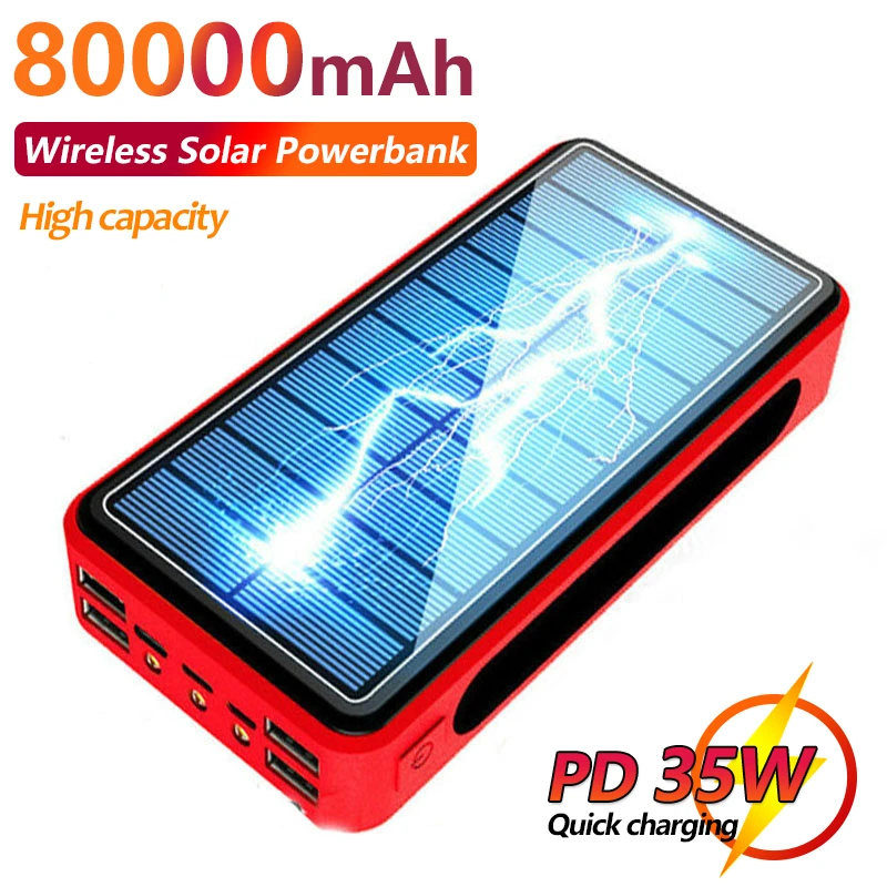 80000mah Power Bank Wireless Solar Battery Charging Panel With 4usb ...