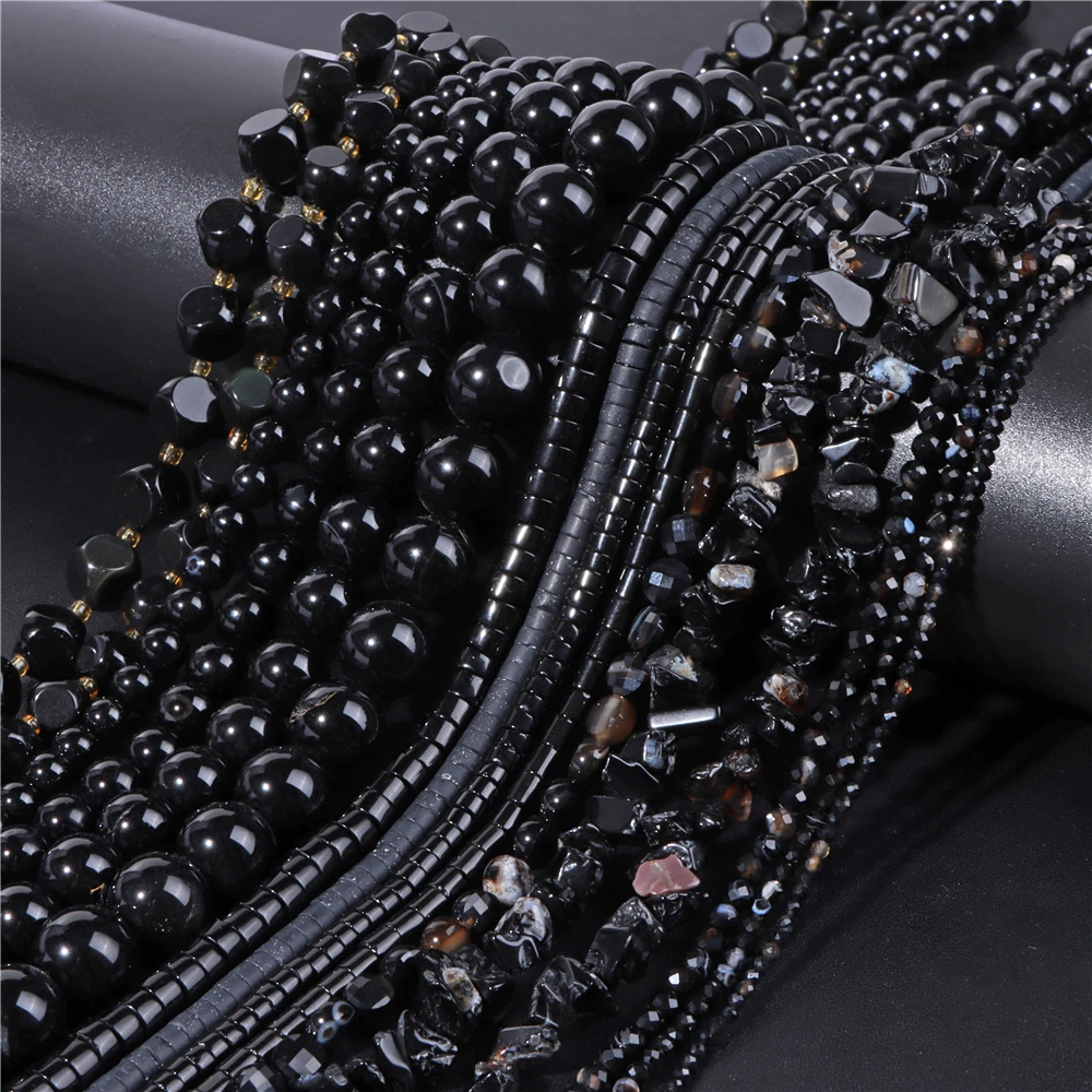 A+++ Natural Black Agates Onyx Stone Bead Faceted Tube Round Loose ...