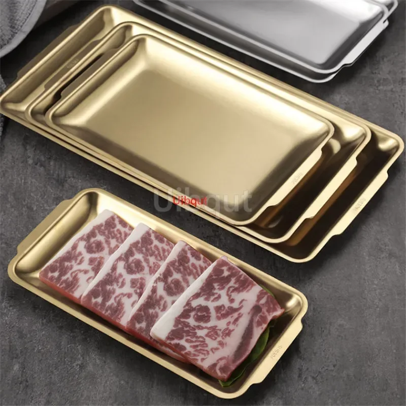 304 gold golden Stainless Steel Food Storage Trays BBQ Sushi Flat Dish ...