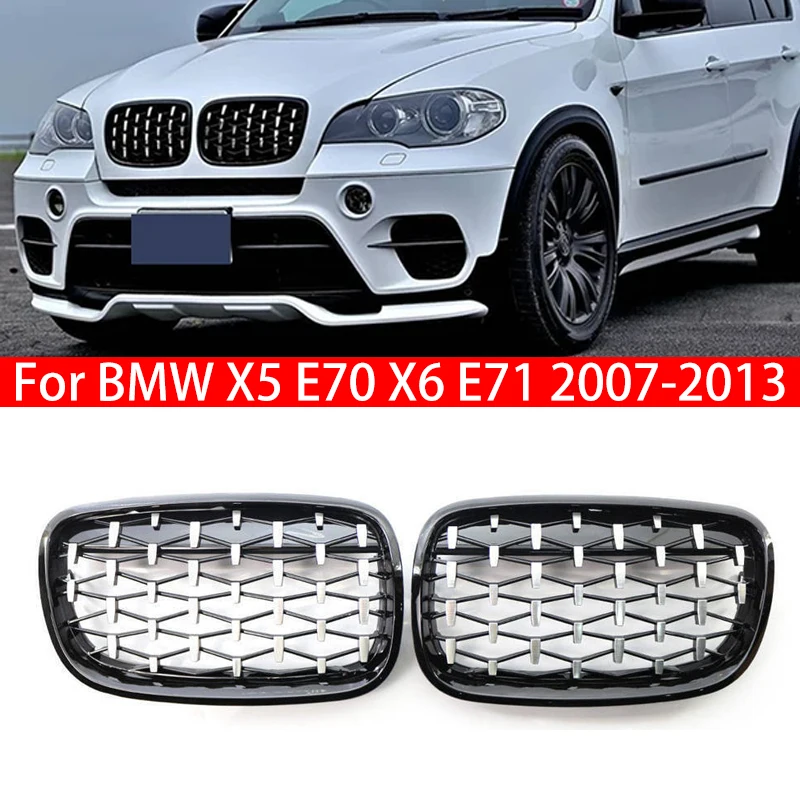 For-BMW-X5-E70-X6-E71-2007-2013-Car-Grille-Front-Kidney-Grill-Diamond ...