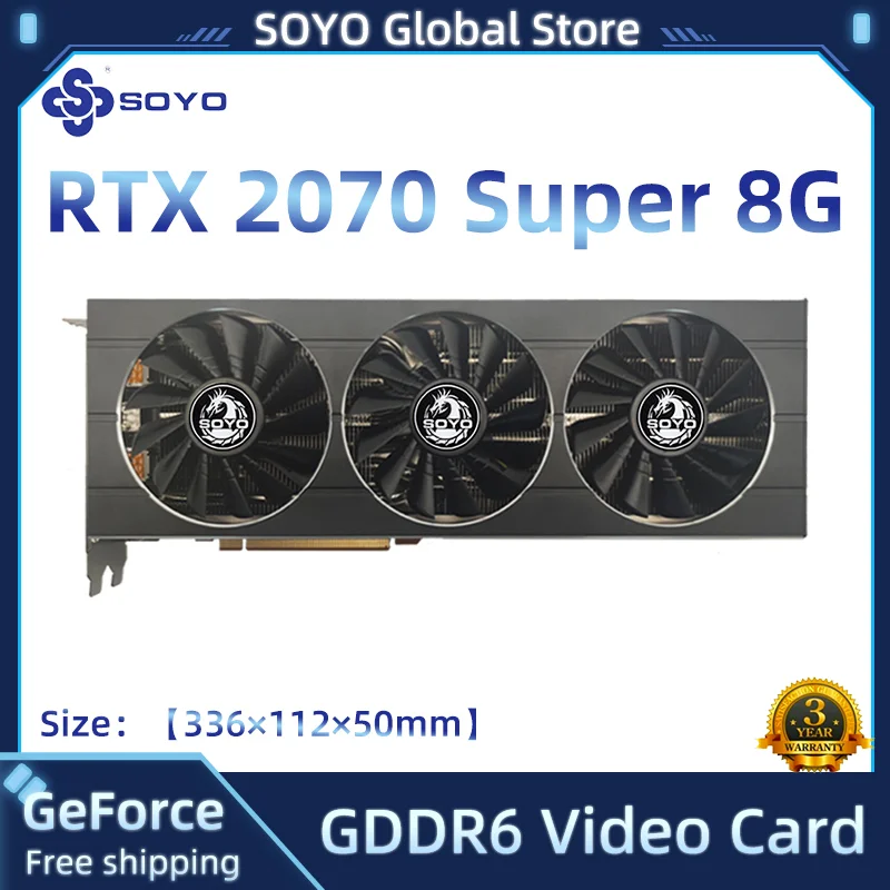 SOYO GeForce RTX 2070 슈퍼 그래픽 카드, NVIDIA PCI 익스프레스 3.0 비디오 게임용 비디오 카드, GDDR6 256 비트, 6 + 8 핀, 8GB ...