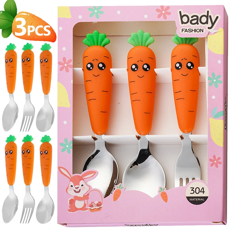 Cartoon Carrots Tableware Set for Children Stainless Steel Fork Spoons ...